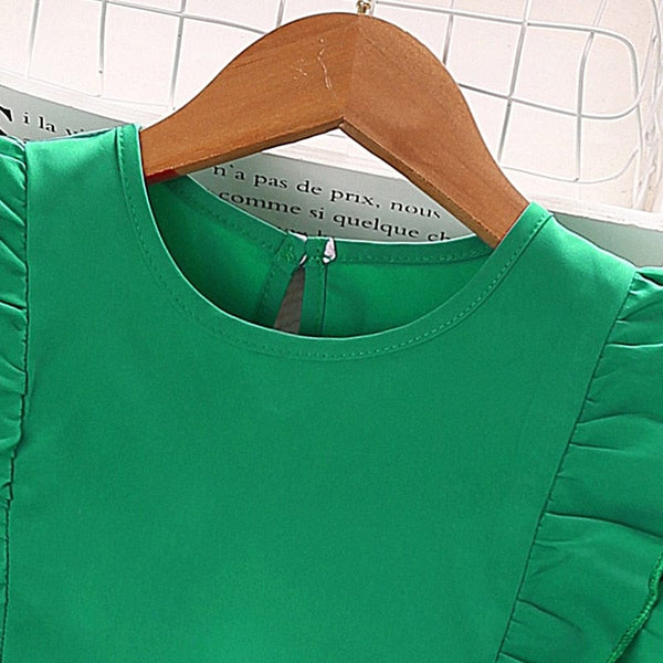 Green Ruffle Sleeve Top and Shorts Set - Momorii