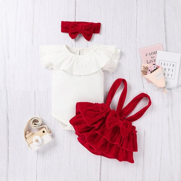 Red Ruffle Bloomers and White Romper Set - Momorii